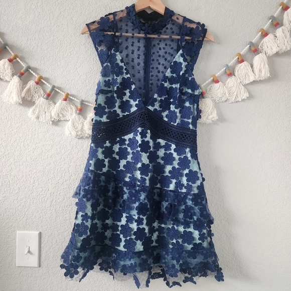 Self-Portrait | Dresses | Self Portrait 6s Overlay Cobalt Blue Floral ...